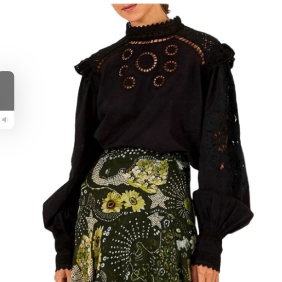 FARM Rio | Tops | Farm Rio Black Lace And Eyelet Blouse Size Medium ...